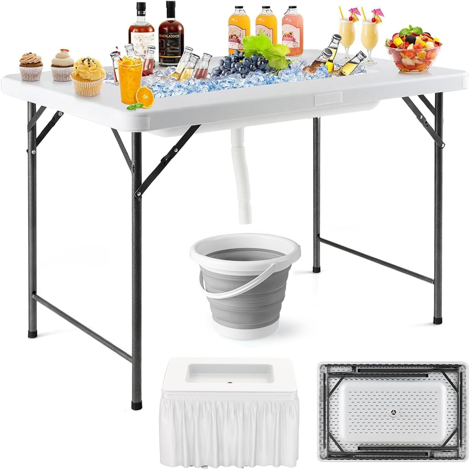 Giantex Foldable Ice Bin Table with Drain & Bucket – Giantexus