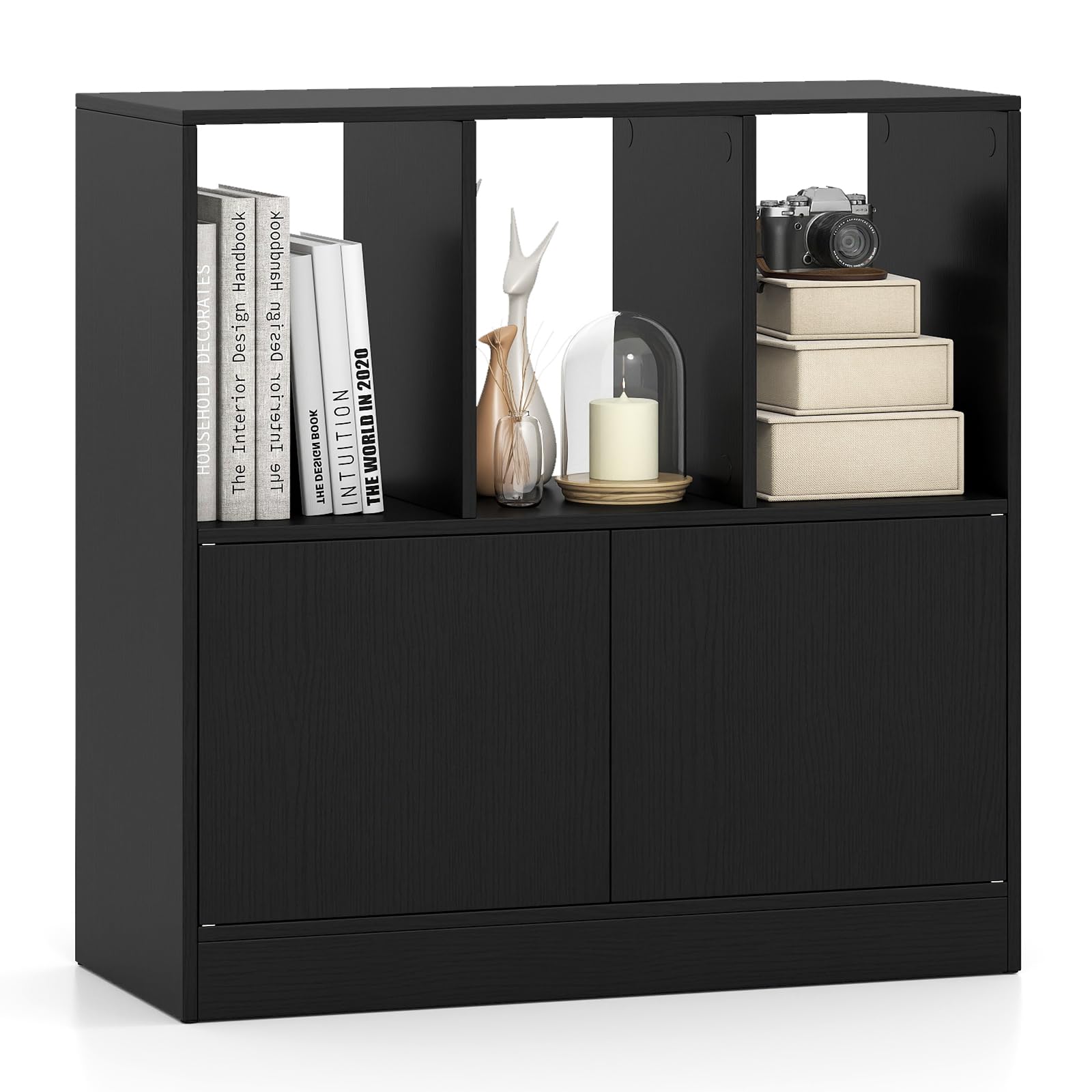 Giantex 3-Cube Bookcase with Doors | 3-Tier Cubic Bookshelf w/Open Com ...