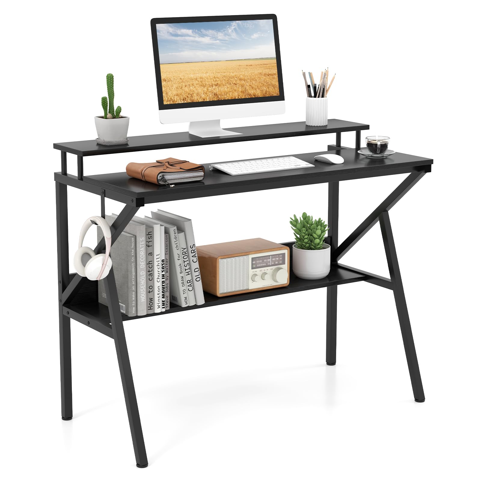 Giantex Space Saving Computer Desk with Monitor Stand and Extra Storag ...