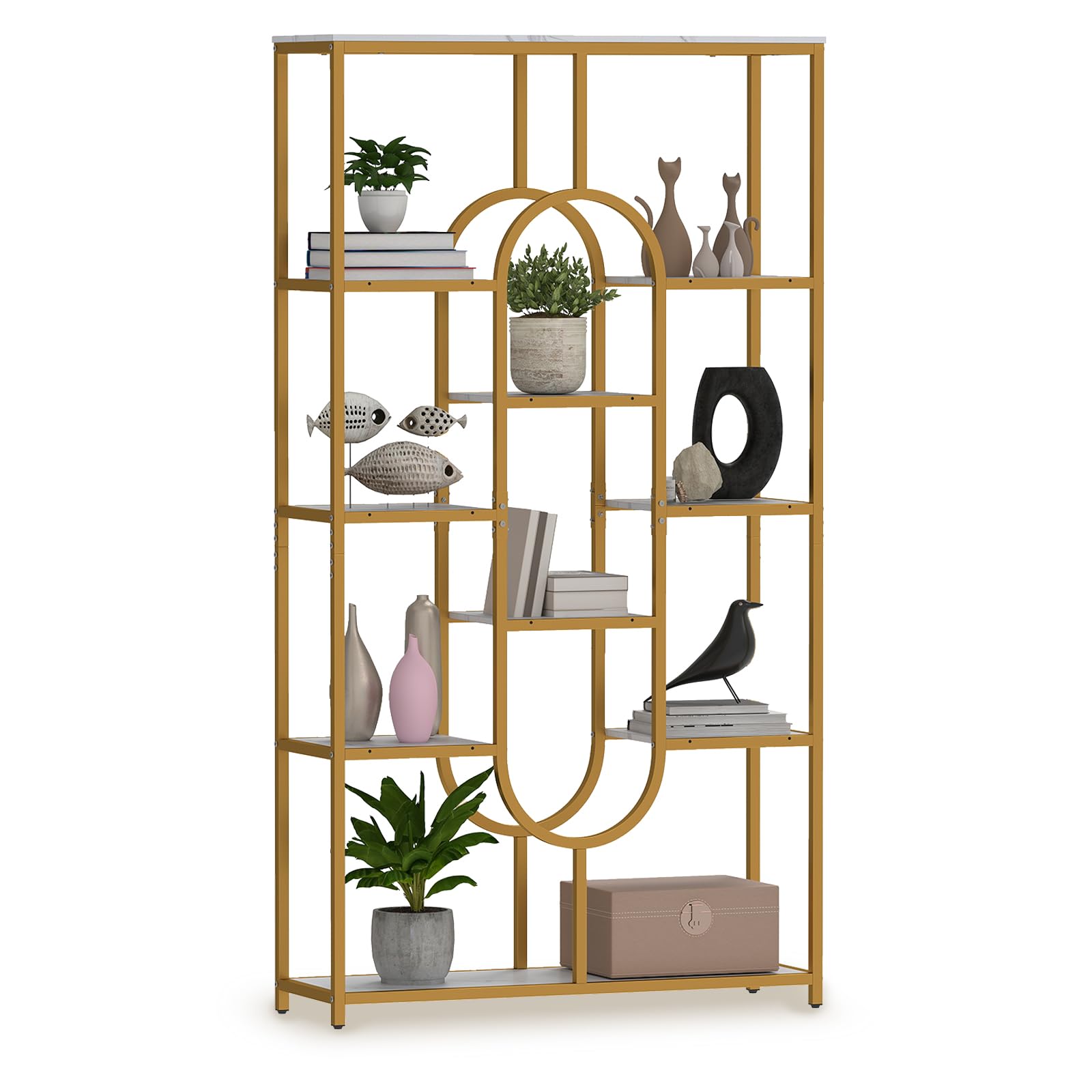Giantex 5-Tier Bookshelf 69" Tall Geometric Bookcase w/ 10 Open Shelve ...
