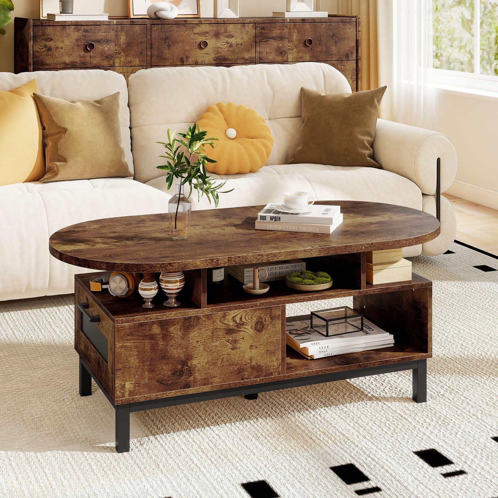 Giantex 47" Oval Coffee Table Cocktail Accent Center Table with Storag ...