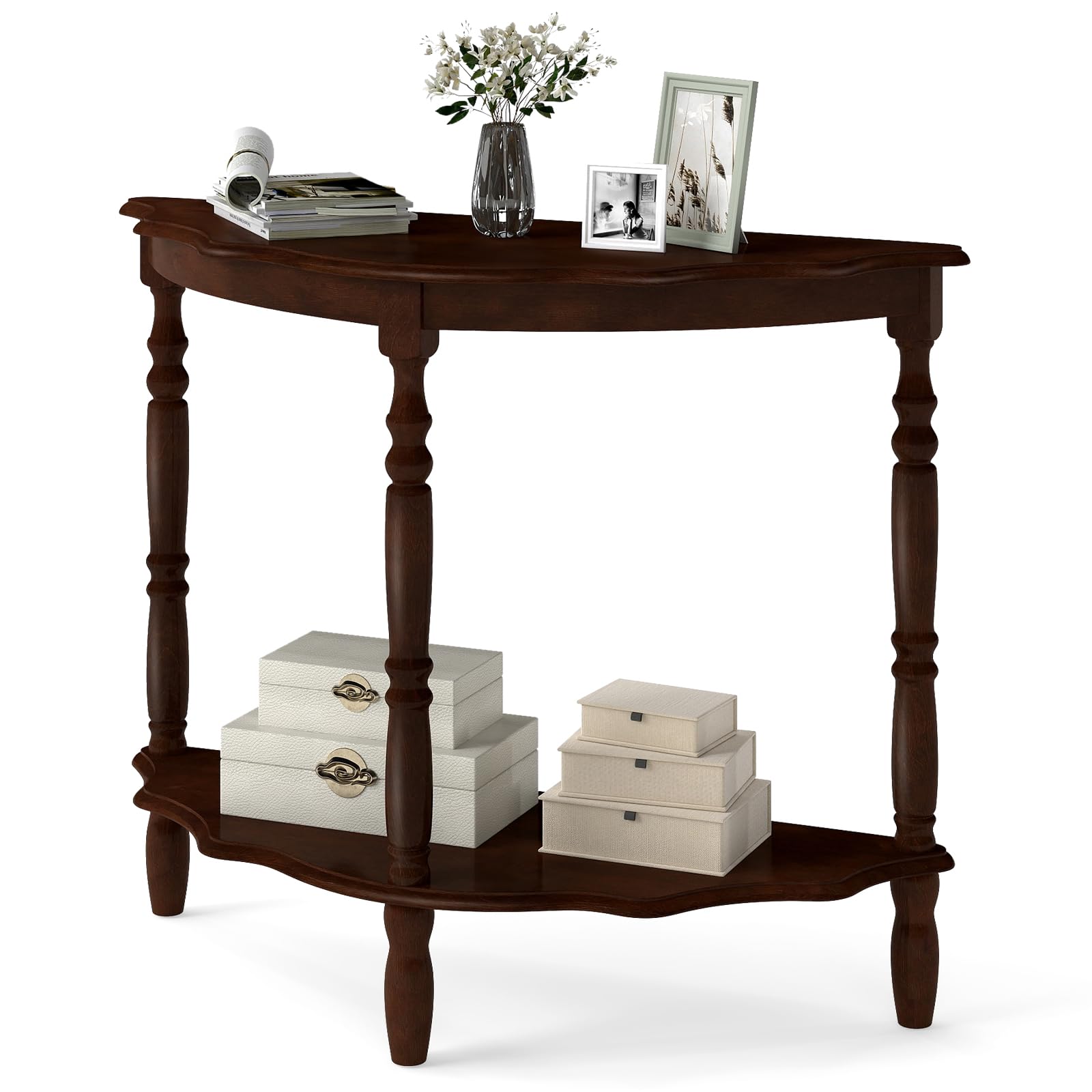 Giantex 42 Inch Half Moon Console Table with Shelf and Rubber Wood Leg ...