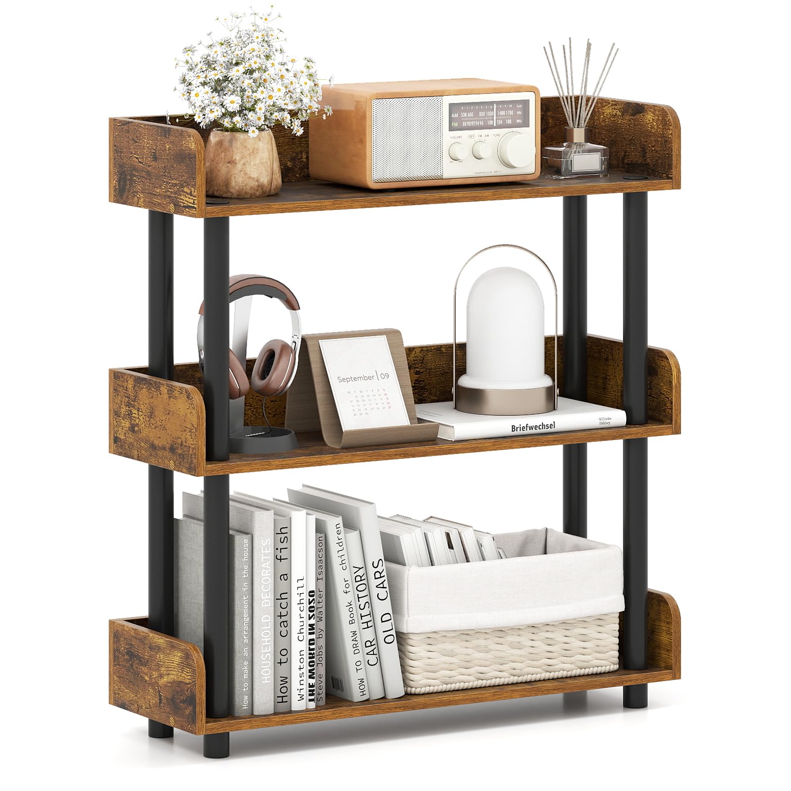 Giantex 3-Tier Bookshelf | 3 Shelf Bookcase for Living Room Bedroom St ...
