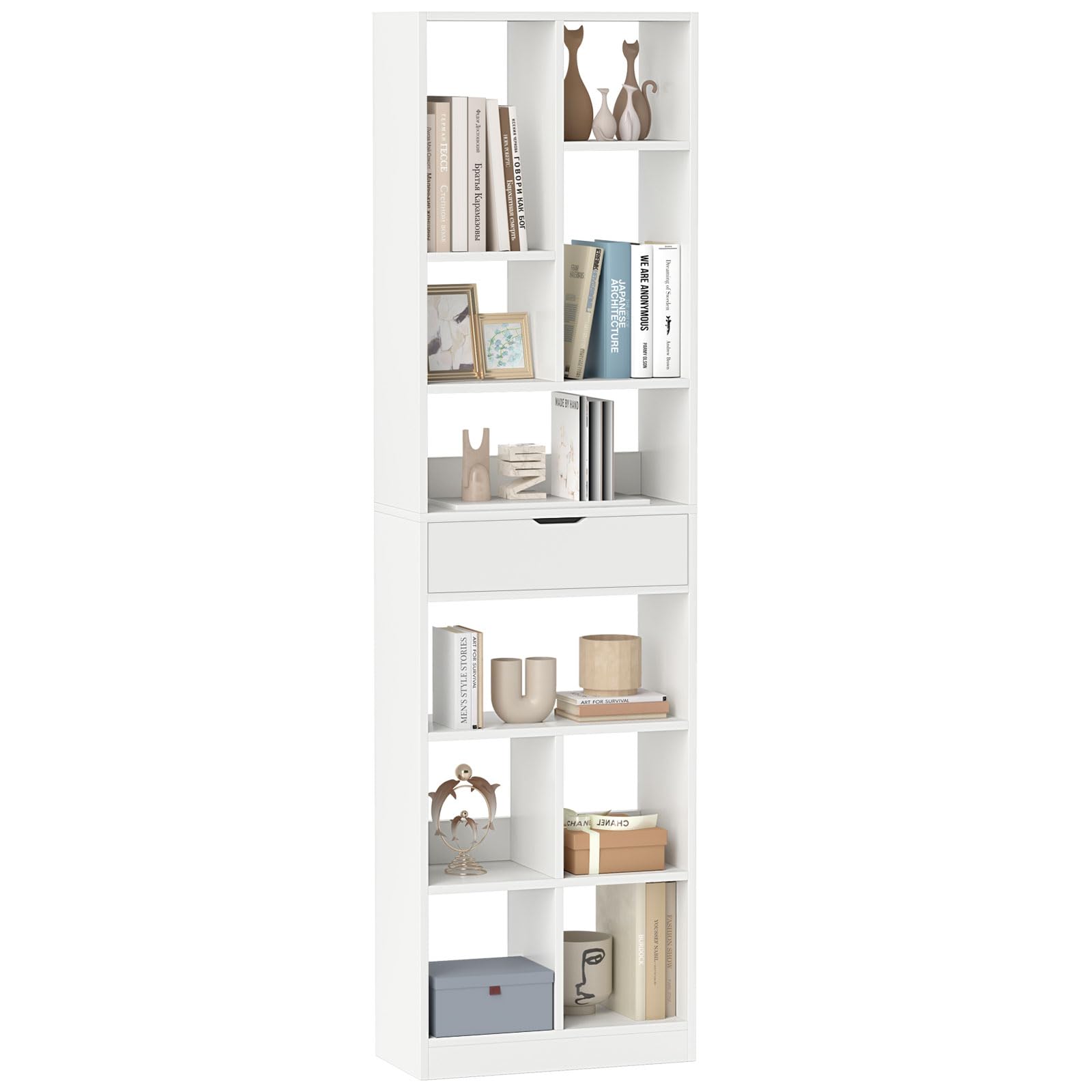 Giantex 71" Bookcase with Drawer Tall Freestanding Bookshelf with 10 O ...