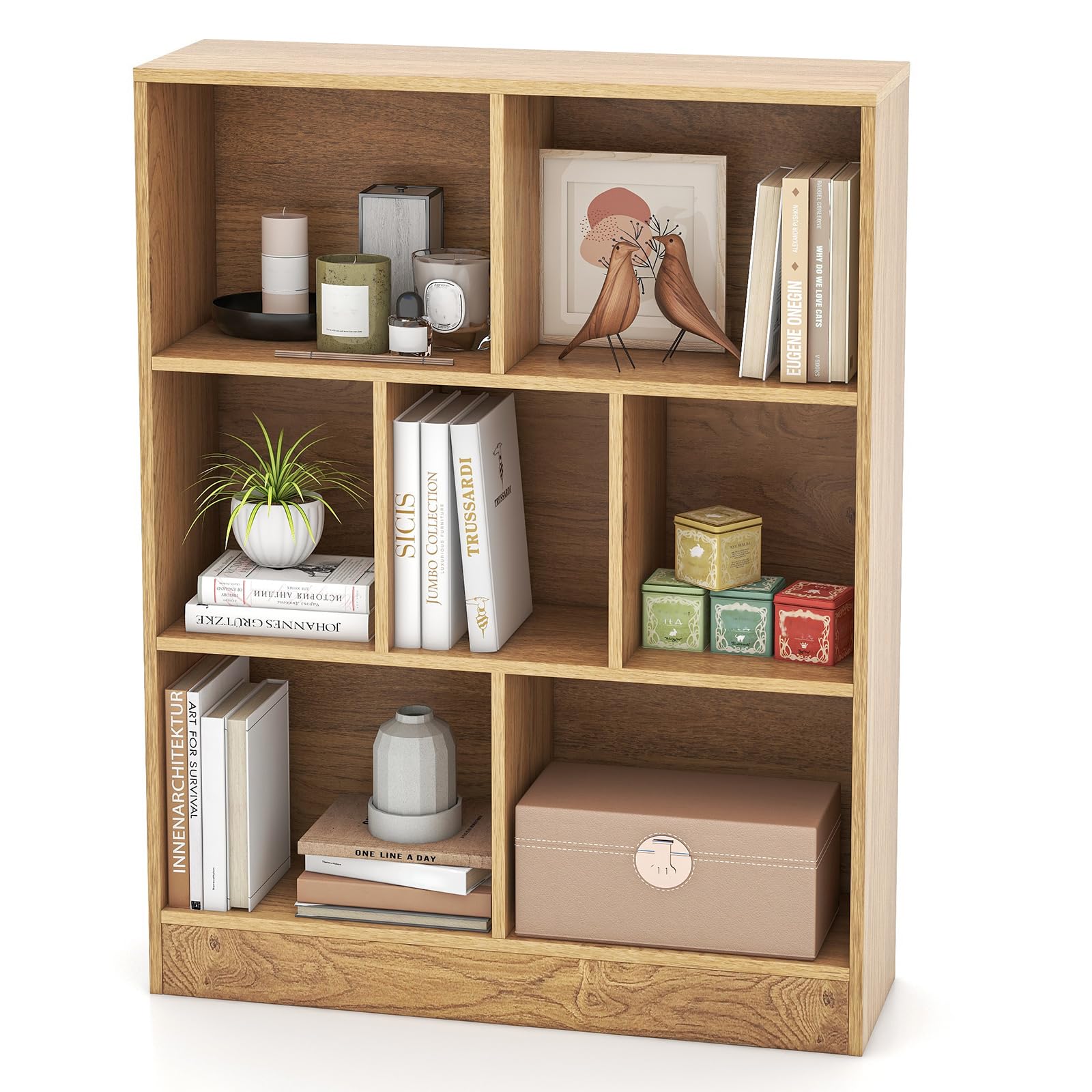 Giantex 7 Cube Bookcase 4-Tier Freestanding Bookshelf w/ 7 Open Compar ...