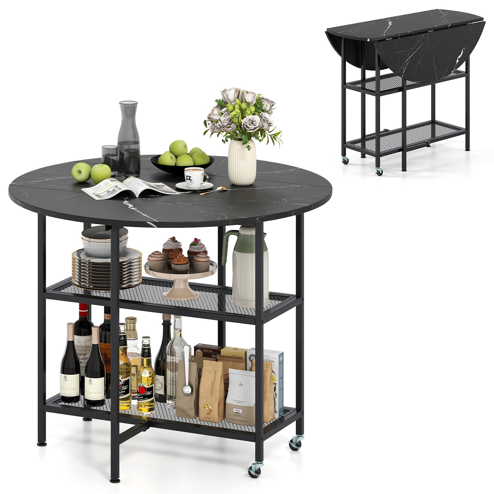 Giantex Folding Dining Table with Lockable Wheels – Giantexus