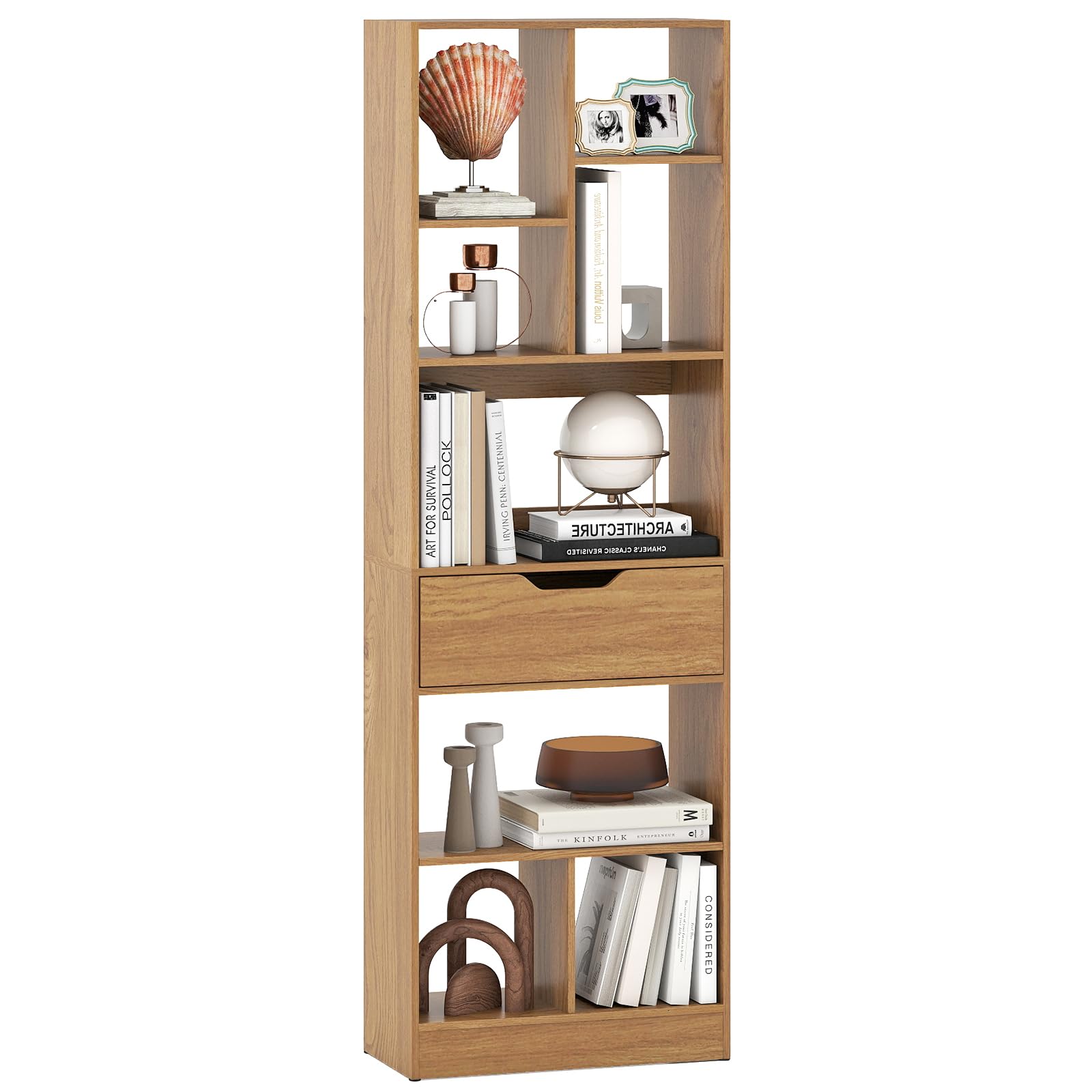 Giantex Bookcase with Drawer 61” Tall Freestanding Storage Organizer(7 ...
