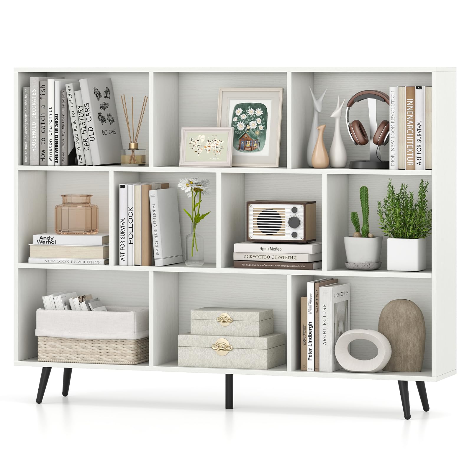 Giantex 10 Cube Bookcase with 5 Metal Legs for Living Room – Giantexus