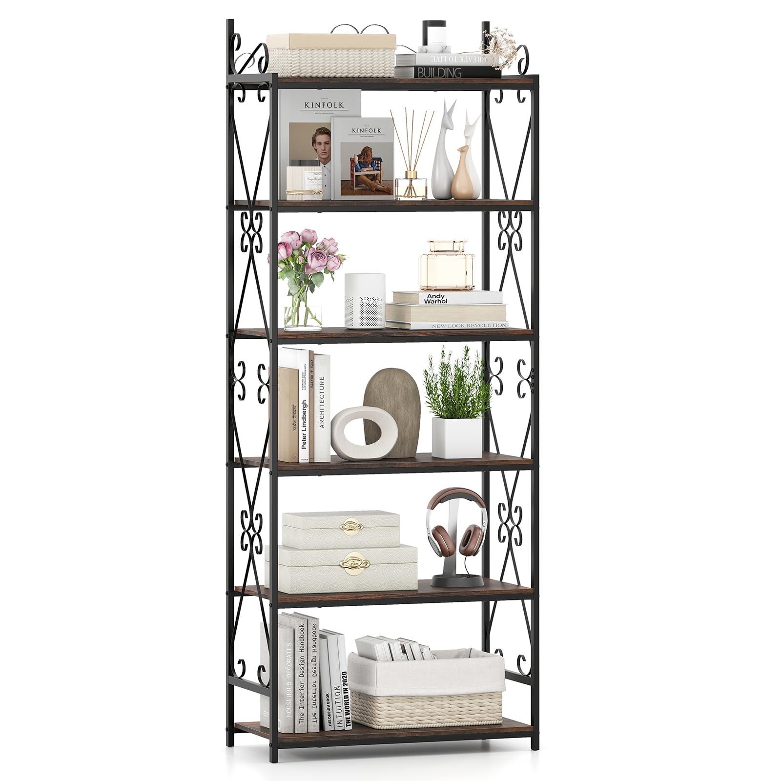 Giantex 6-Tier Bookshelf Industrial Bookcase with 2 Anti-Tipping Kits ...