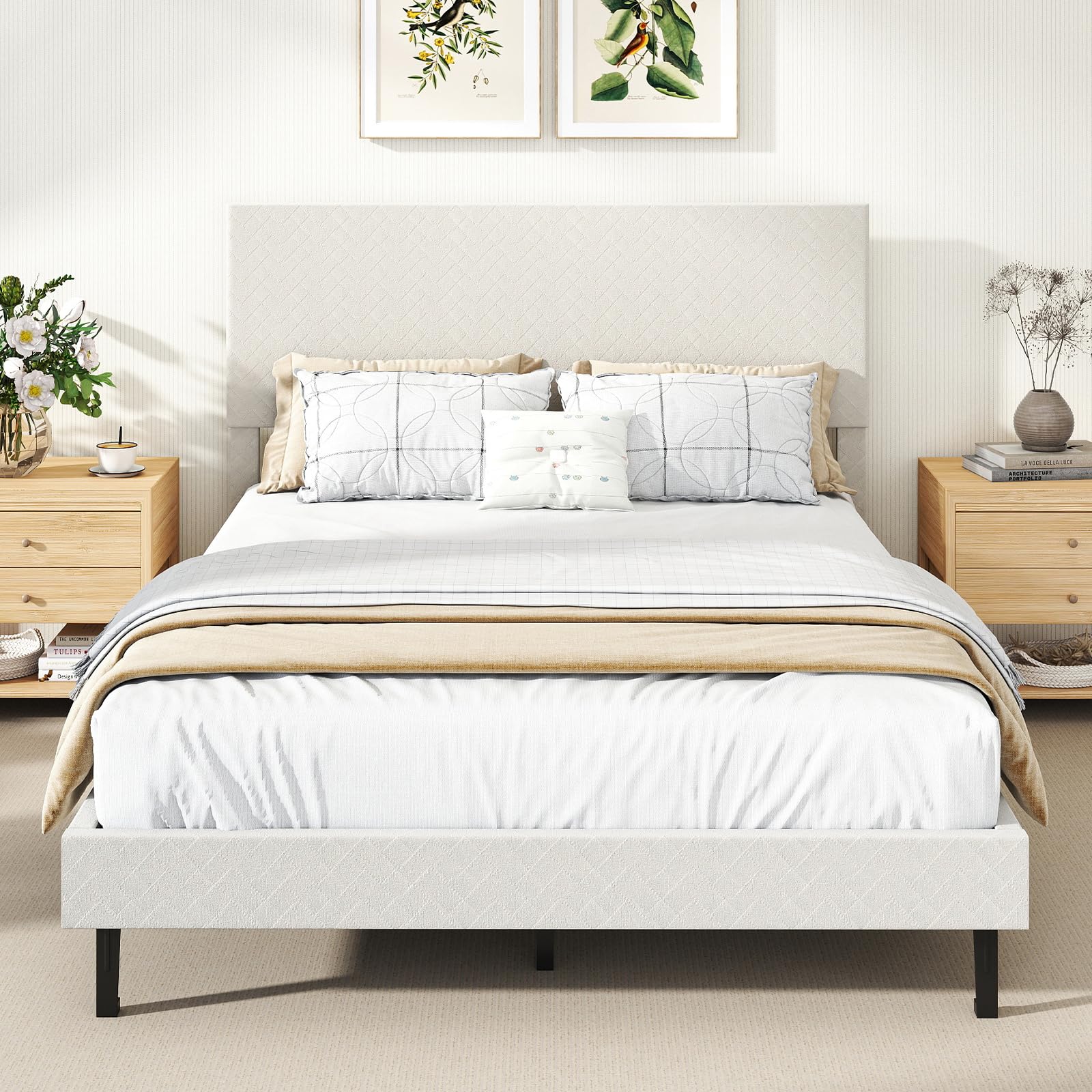 Giantex Bed Frame | Velvet Upholstered Platform Bed w/Height Adjustabl ...
