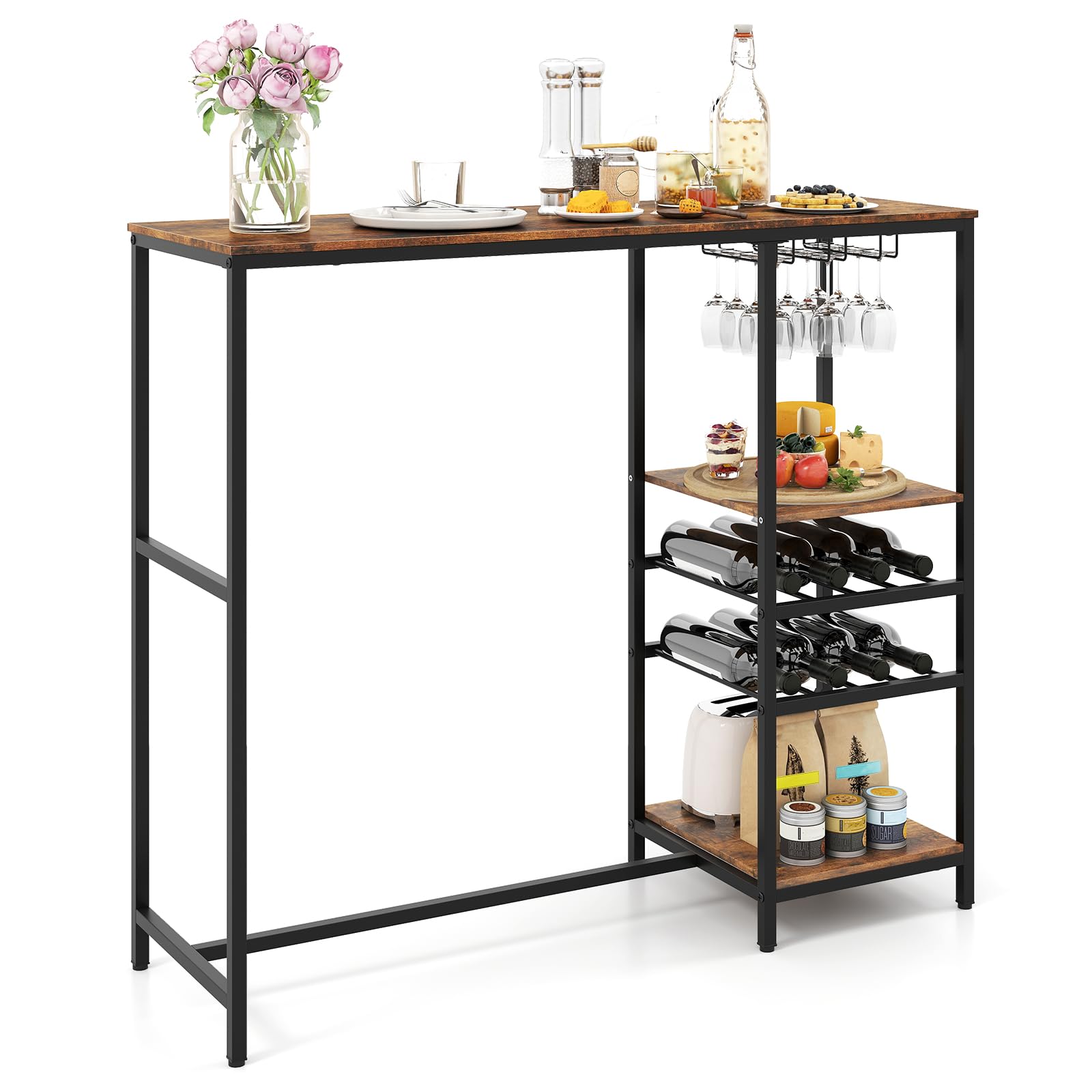 Giantex 48" Bar Table with Storage Shelves for Kitchen Living Room Din ...