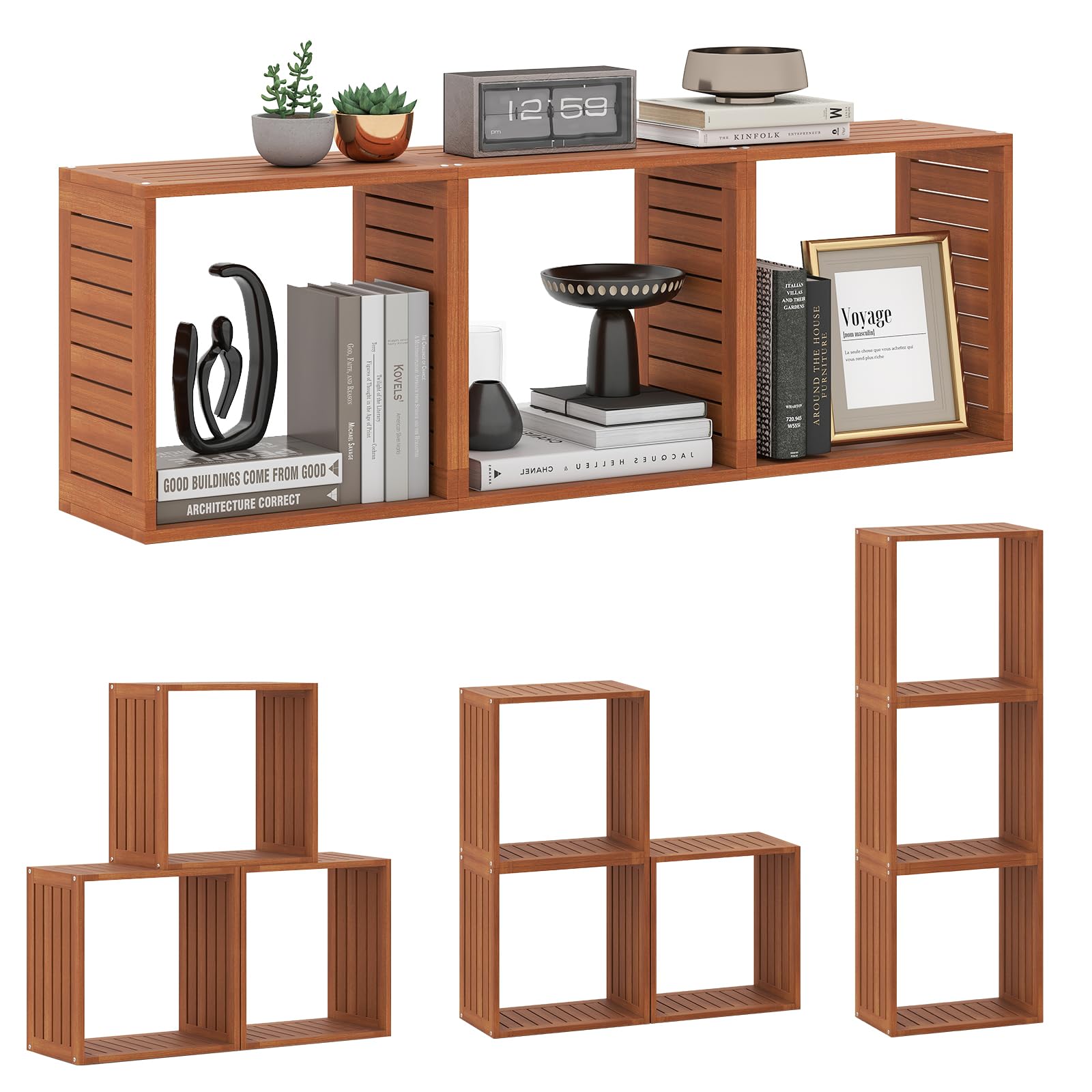 Giantex 3/6 Cube Bookcase Solid Wood Stacking Storage Organizers w/Ope ...