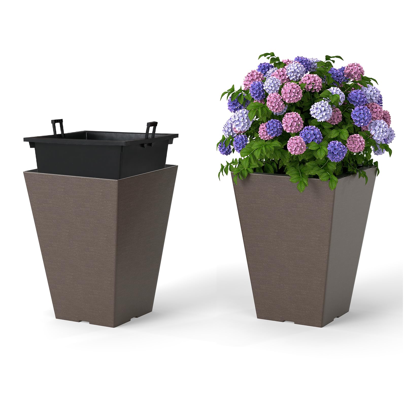 Giantex Self-Watering Flower Pots withith Removable Inner Bucket & Dra ...
