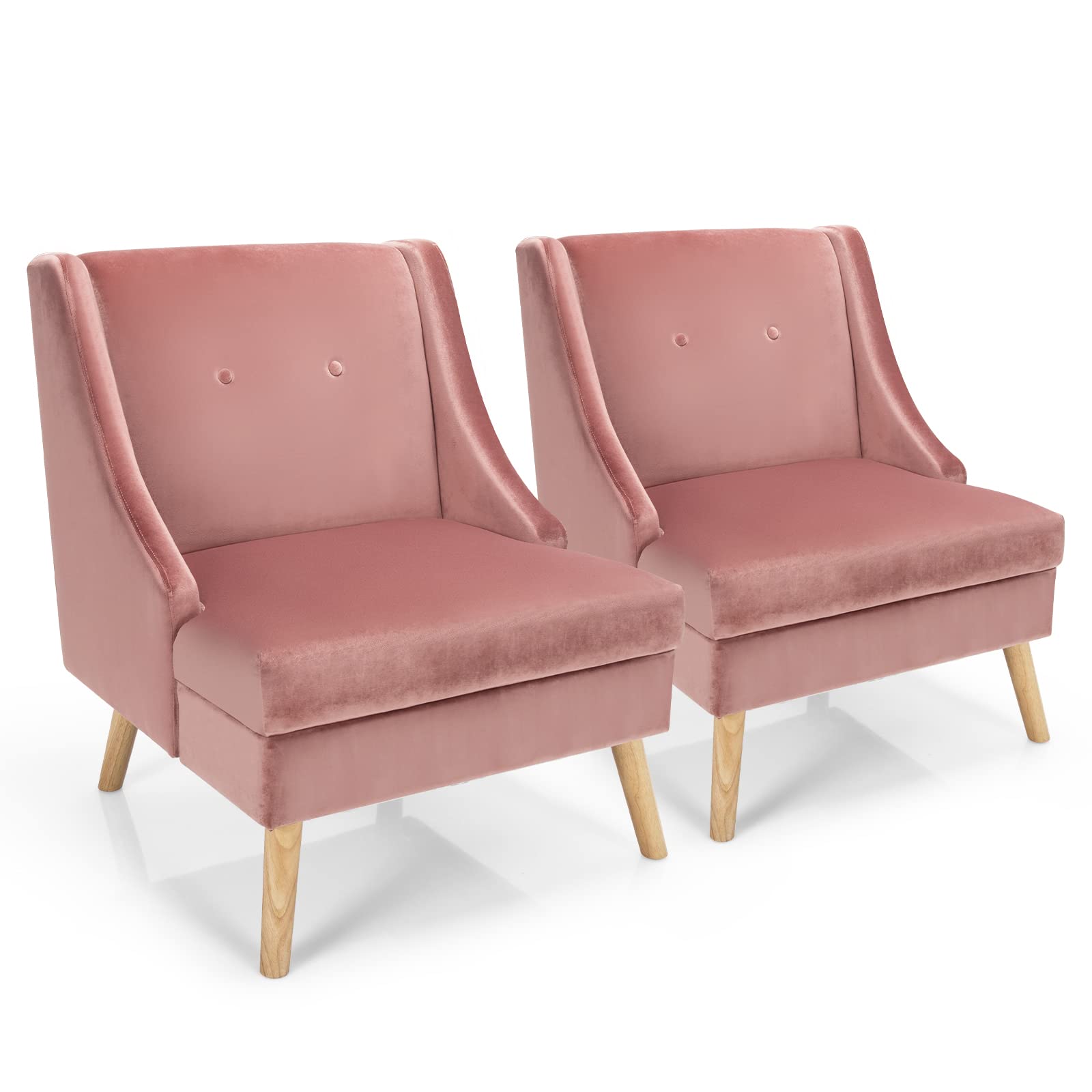 Giantex Pink Accent Chair, Comfy Velvet Swoop Chair w/Rubber Wood Legs ...