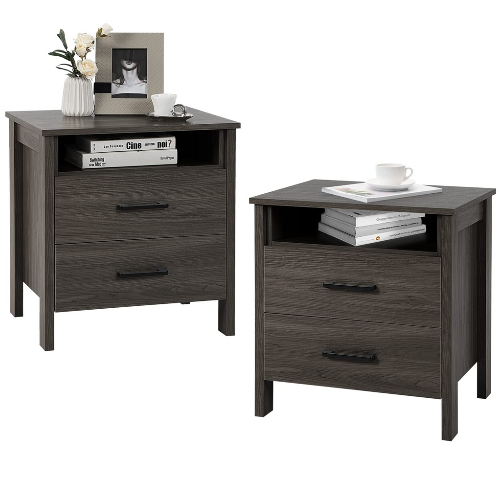 Giantex Nightstand w 2 Drawers Set of 2 End Table w Wood Grain Giantexus